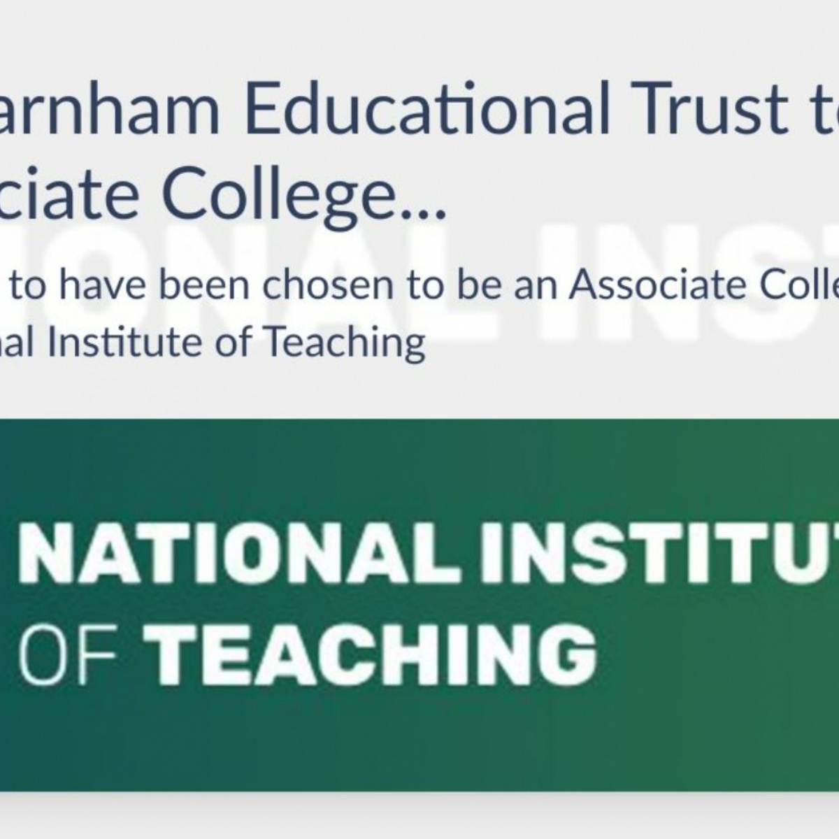 South Farnham Teaching Hub - Exciting announcement - National Institute ...